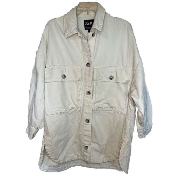 Zara | Jackets & Coats | Zara Oversized Shacket Jacket Cream Oatmeal ...